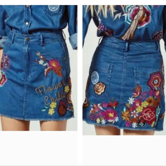 Spell | Skirts | Spell Womens Embroidered Denim Boho Miniskirt Sz Med ...